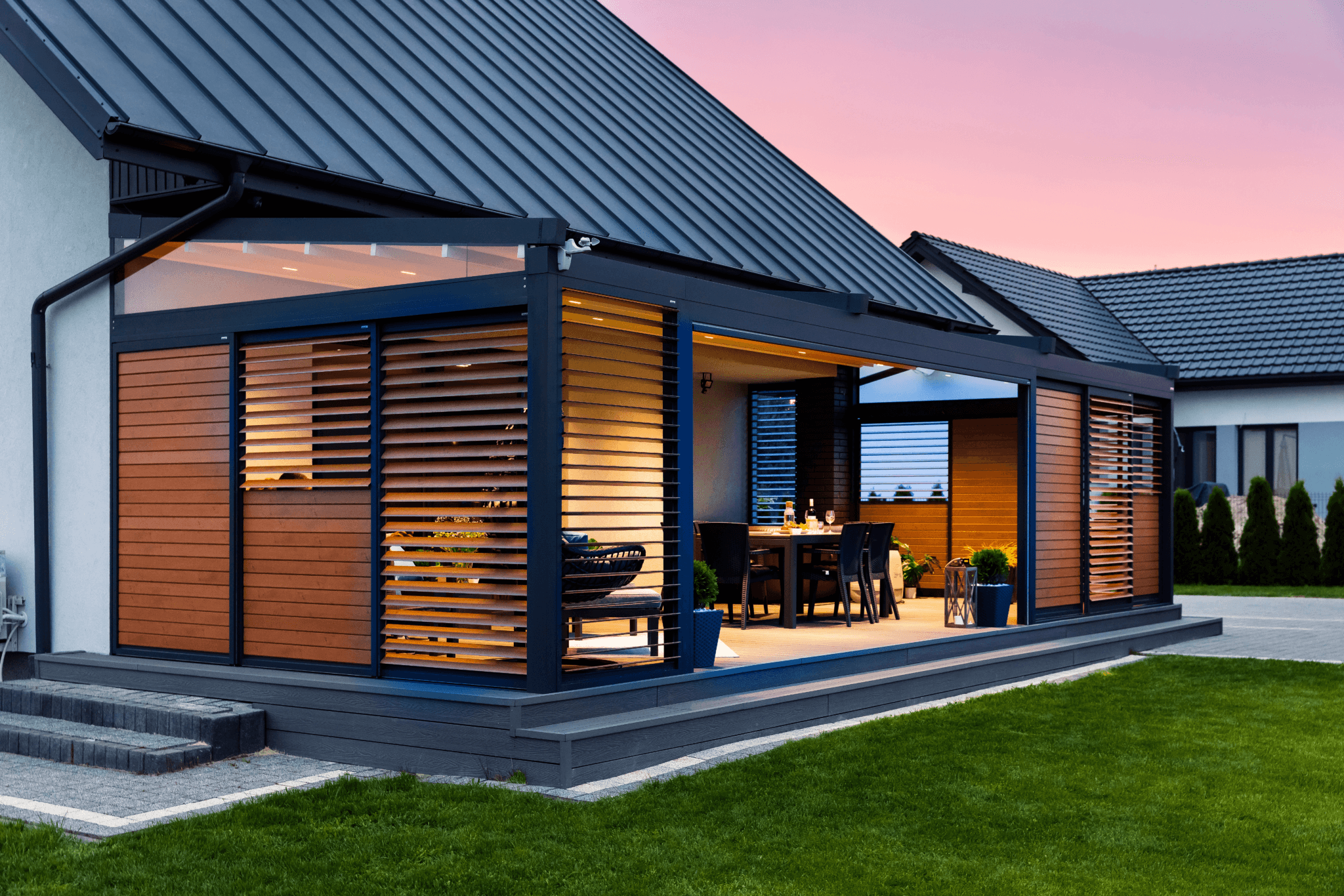 7m x 4m Rectangular Wall Mounted Elegancy Retractable Roof Pergola ...