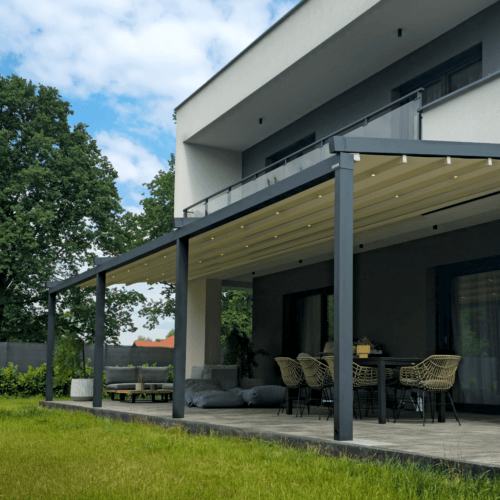 7m x 4m Rectangular Wall Mounted Elegancy Retractable Roof Pergola ...