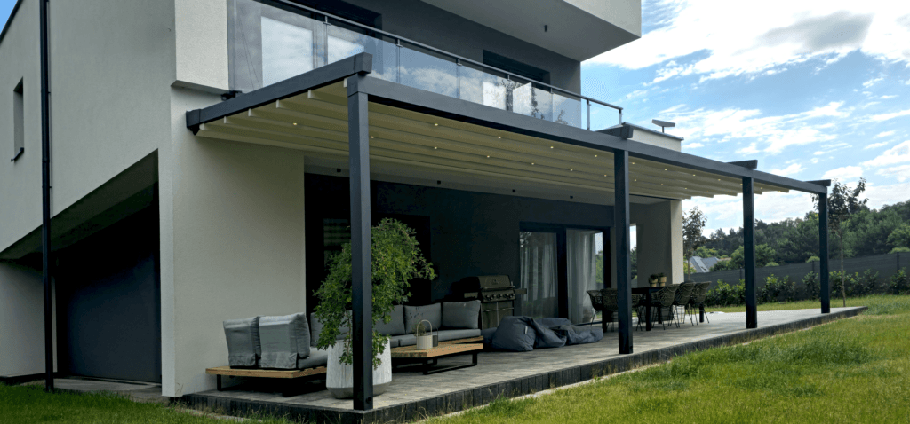 7m x 4m Rectangular Wall Mounted Elegancy Retractable Roof Pergola ...