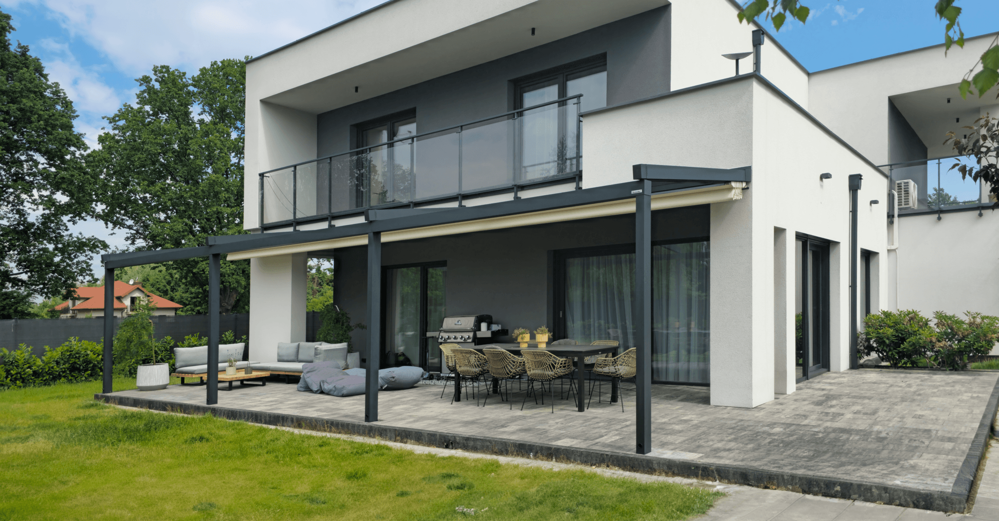 7m x 4m Rectangular Wall Mounted Elegancy Retractable Roof Pergola ...